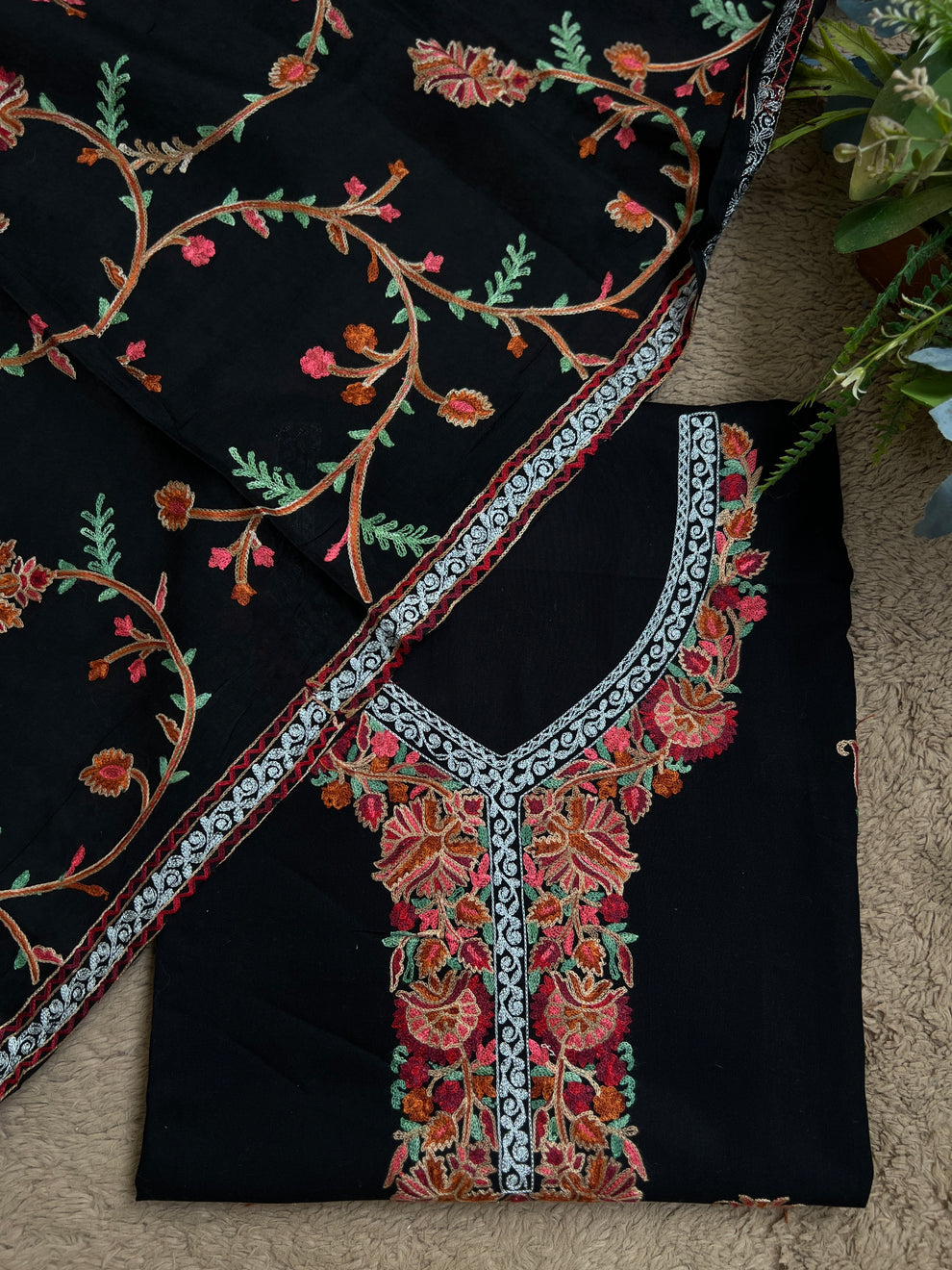 Midnight Elegance in Multicolor Kashmiri Embroidery – The Syma Closet